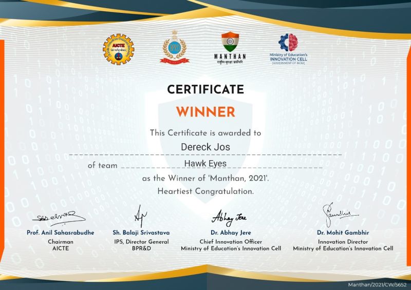Dereck Jos en LinkedIn: Received the winning certificate of Manthan ... Dereck Jos en LinkedIn: Received the winning certificate of Manthan ...