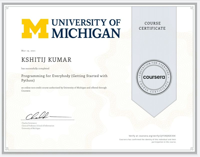 KSHITIJ KUMAR on LinkedIn: #coursera #python #pythonista #programming KSHITIJ KUMAR on LinkedIn: #coursera #python #pythonista #programming