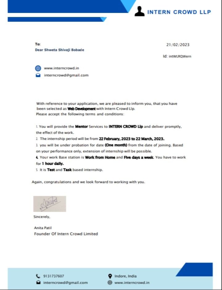 Shweta Bobade on LinkedIn: #webdevelopment #internshipcertificate # ... Shweta Bobade on LinkedIn: #webdevelopment #internshipcertificate # ...