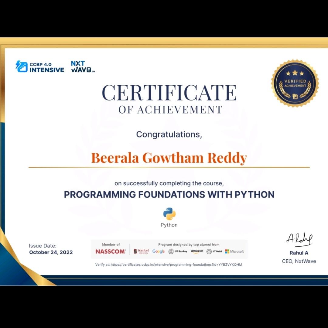 Gowtham Reddy Beerala on LinkedIn: completed python foundations course Gowtham Reddy Beerala on LinkedIn: completed python foundations course
