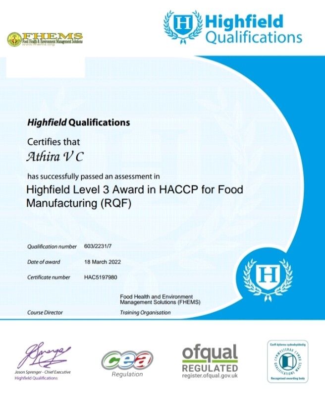 Athira vc on LinkedIn: Successfully completed HACCP level 3 Athira vc on LinkedIn: Successfully completed HACCP level 3