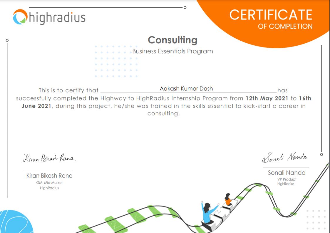 Aakash Kumar Dash on LinkedIn: #internship #highradius Aakash Kumar Dash on LinkedIn: #internship #highradius