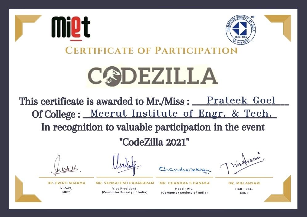Prateek Goel on LinkedIn: #codezilla #codezilla2021 Prateek Goel on LinkedIn: #codezilla #codezilla2021
