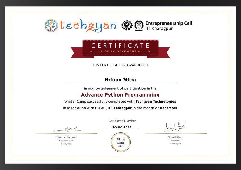 Hritam Mitra on LinkedIn: #iitkharagpur #pythonprogramming #coding Hritam Mitra on LinkedIn: #iitkharagpur #pythonprogramming #coding