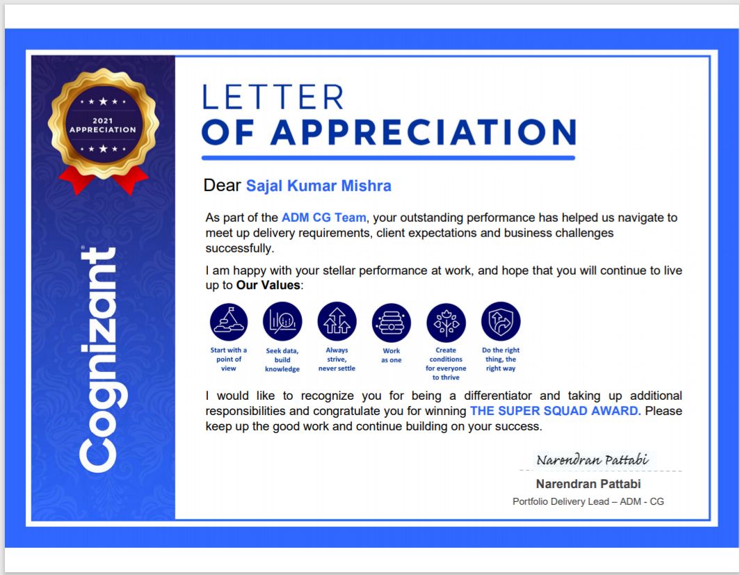 Sajal Mishra on LinkedIn: #cognizant #cognizantadm #thankyou #award # ... Sajal Mishra on LinkedIn: #cognizant #cognizantadm #thankyou #award # ...