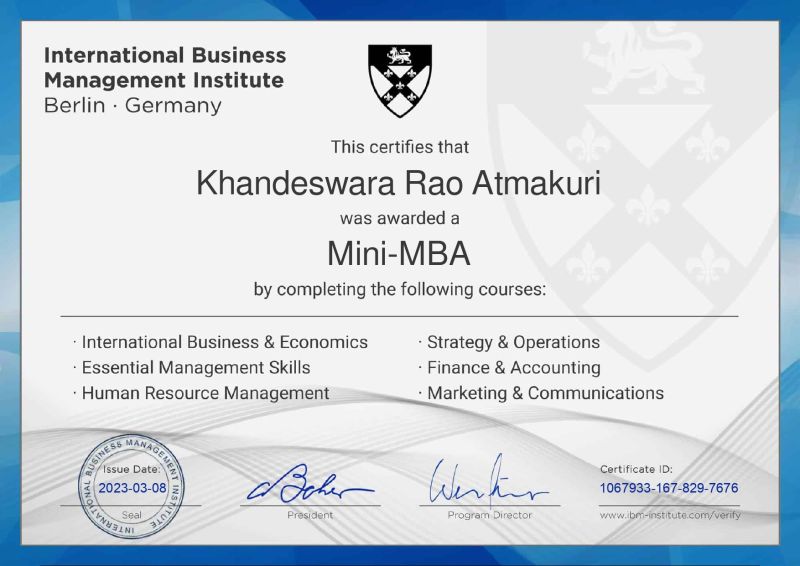 Khandeswara Rao Atmakuri on LinkedIn: #ibmi #minimba Khandeswara Rao Atmakuri on LinkedIn: #ibmi #minimba