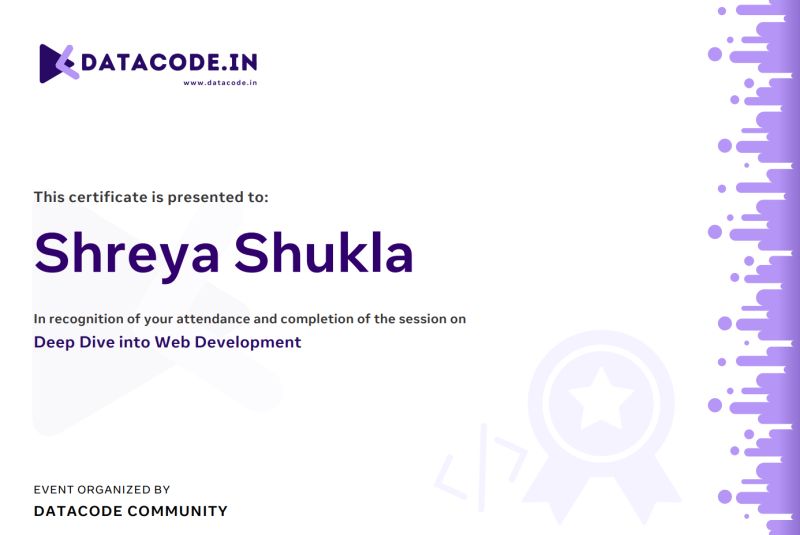 Shreya Shukla on LinkedIn: #certificate #datacode Shreya Shukla on LinkedIn: #certificate #datacode
