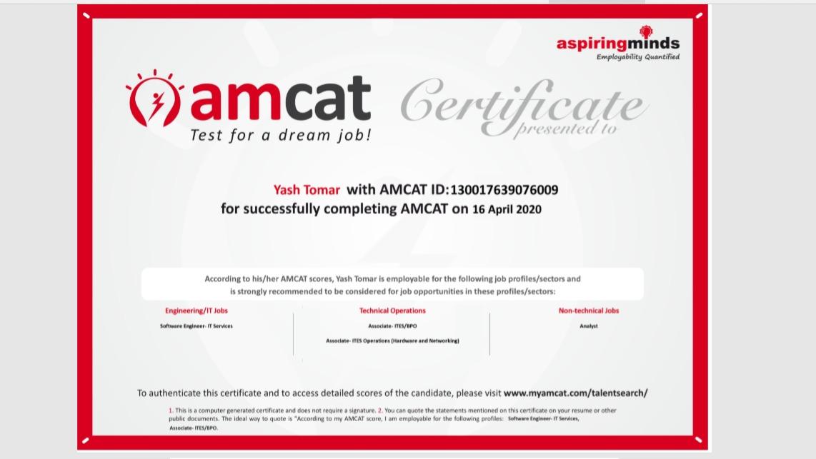 Yash Tomar on LinkedIn: #amcat #certificate #jobopportunities Yash Tomar on LinkedIn: #amcat #certificate #jobopportunities