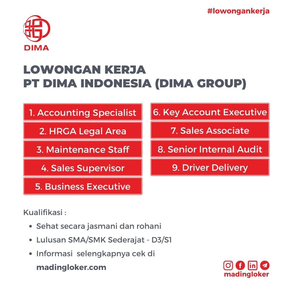 Lowongan Kerja - Madingloker.com on LinkedIn: Lowongan Kerja PT Dima ... Lowongan Kerja - Madingloker.com on LinkedIn: Lowongan Kerja PT Dima ...