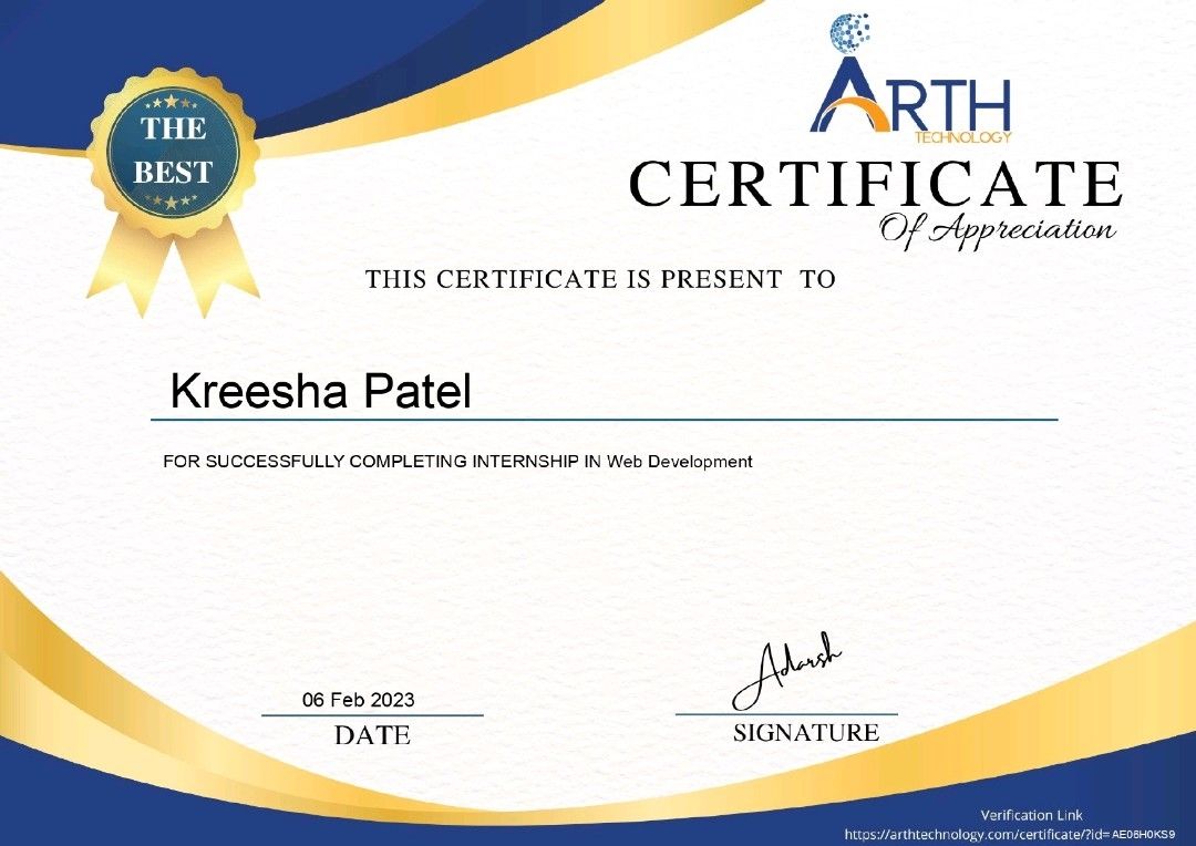Kreesha Patel on LinkedIn: #webdevelopment #internship Kreesha Patel on LinkedIn: #webdevelopment #internship