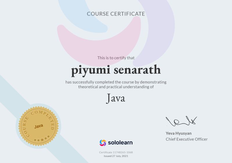 Piyumi Senarath on LinkedIn: #sololearn #java #completed Piyumi Senarath on LinkedIn: #sololearn #java #completed