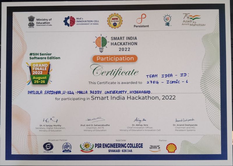 Sridhar Patlola on LinkedIn: #sih2022 #innovationseatmanirbharbharat Sridhar Patlola on LinkedIn: #sih2022 #innovationseatmanirbharbharat