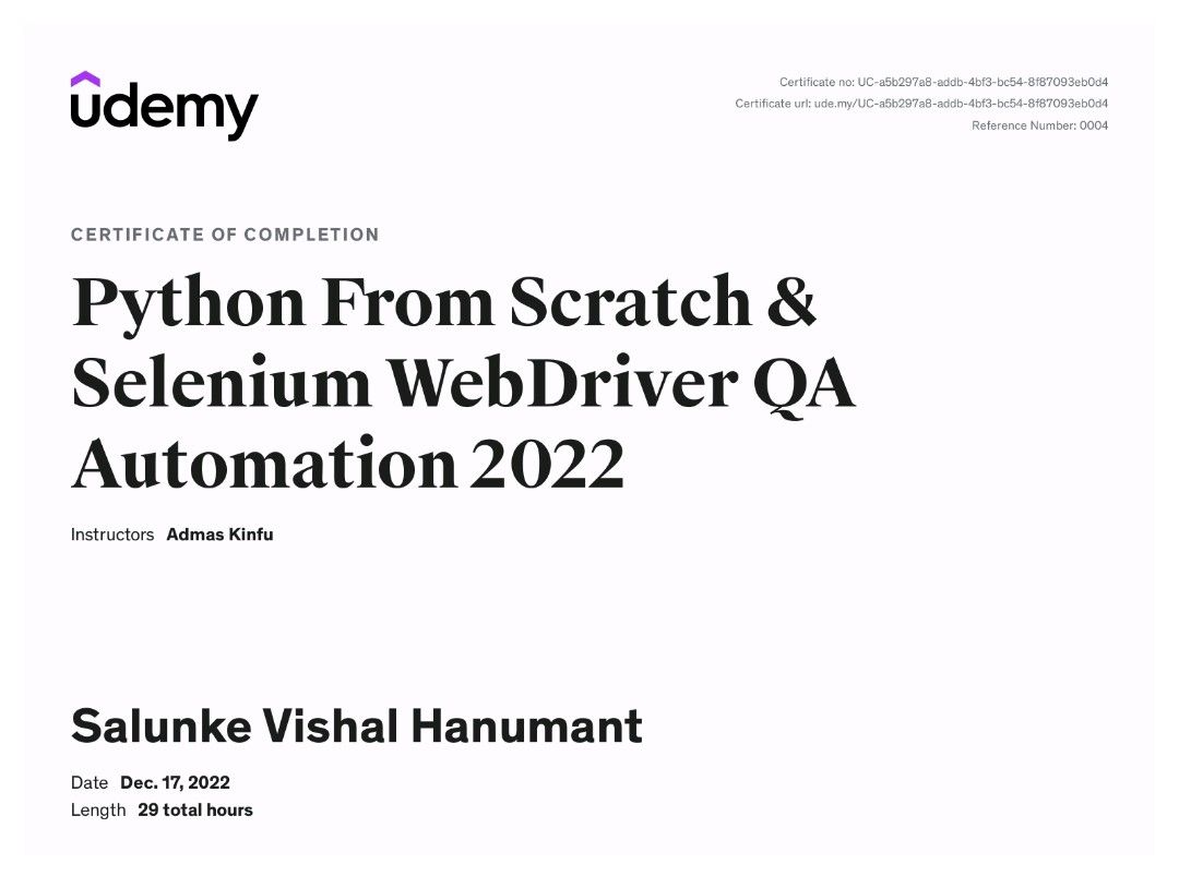 Vishal Salunke on LinkedIn: #python #automation #qa #learning #udemy #share Vishal Salunke on LinkedIn: #python #automation #qa #learning #udemy #share