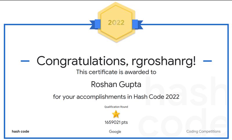 Roshan Gupta on LinkedIn: #coding #hashcode #google | 18 comments Roshan Gupta on LinkedIn: #coding #hashcode #google | 18 comments