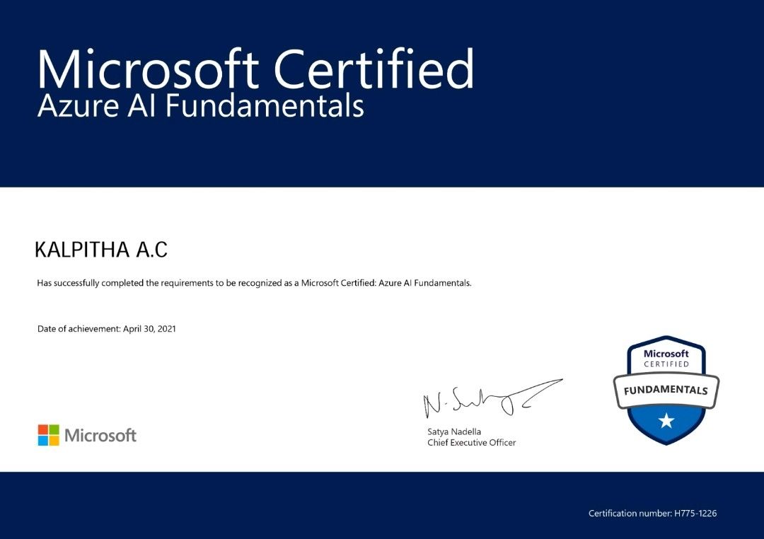 Kalpitha A.C on LinkedIn: Microsoft certificate 🎉 Kalpitha A.C on LinkedIn: Microsoft certificate 🎉