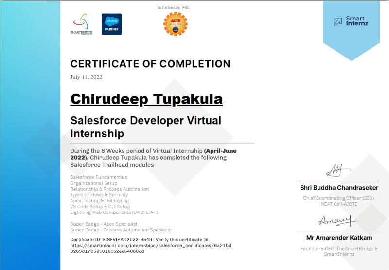 Chirudeep Tupakula on LinkedIn: #salesforce #developer #smartinternz # ... Chirudeep Tupakula on LinkedIn: #salesforce #developer #smartinternz # ...