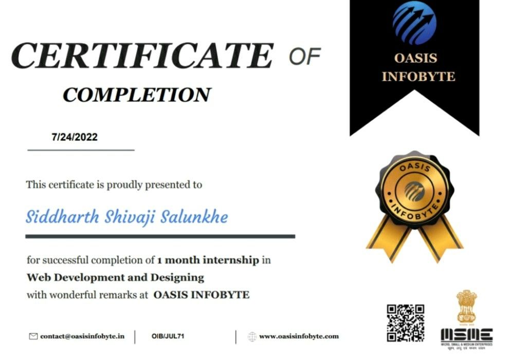 Siddharth Salunkhe on LinkedIn: #oibsip #internship #webdevelopment Siddharth Salunkhe on LinkedIn: #oibsip #internship #webdevelopment