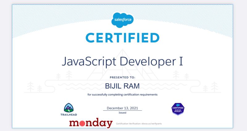 BIJIL RAM on LinkedIn: Javascript Developer 1 Certification - A ... BIJIL RAM on LinkedIn: Javascript Developer 1 Certification - A ...
