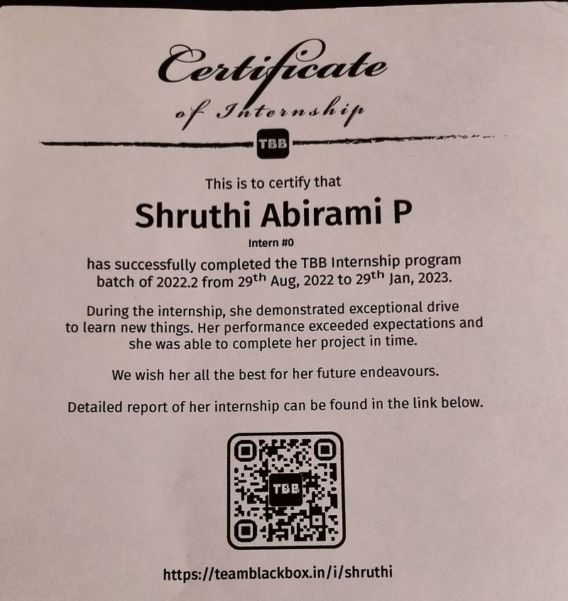 Shruthi Abirami on LinkedIn: #tbb #oak #internship Shruthi Abirami on LinkedIn: #tbb #oak #internship