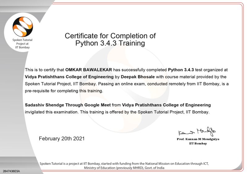 Omkar Bawalekar on LinkedIn: #python #iitbombay #spokentutorial Omkar Bawalekar on LinkedIn: #python #iitbombay #spokentutorial
