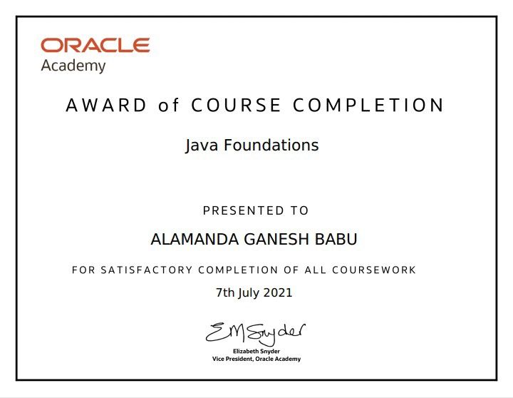 Ganesh Babu Alamanda on LinkedIn: completed certification in java ... Ganesh Babu Alamanda on LinkedIn: completed certification in java ...