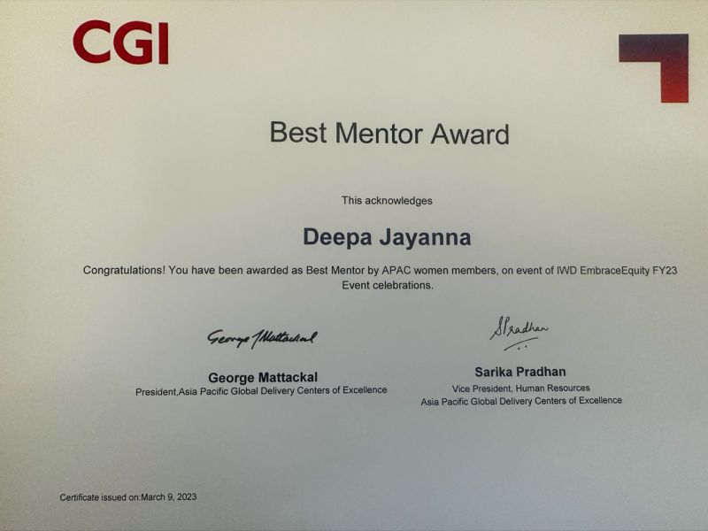 Deepa Jayanna on LinkedIn: #cgi #iwd2023 #mentorship | 87 comments Deepa Jayanna on LinkedIn: #cgi #iwd2023 #mentorship | 87 comments