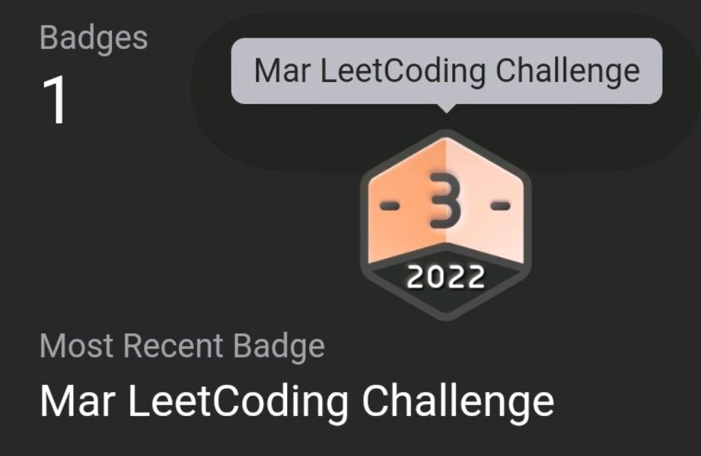 Shui Herng Quek on LinkedIn: Just got the March Leetcode Challenge badge! Shui Herng Quek on LinkedIn: Just got the March Leetcode Challenge badge!