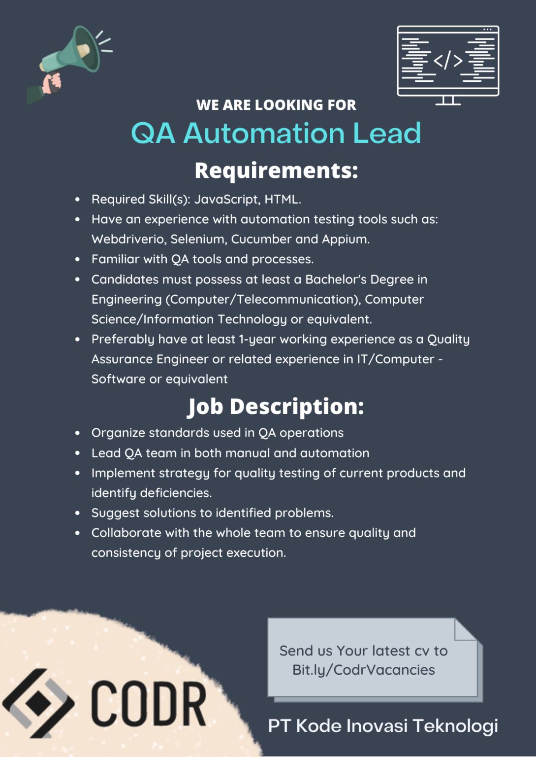PT Kode Inovasi Teknologi (CODR) on LinkedIn: #qalead #qaautomation # ... PT Kode Inovasi Teknologi (CODR) on LinkedIn: #qalead #qaautomation # ...