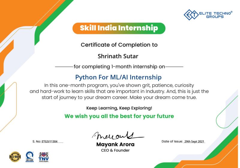 Shrinath Sutar on LinkedIn: #python #ml #ai #internship # ... Shrinath Sutar on LinkedIn: #python #ml #ai #internship # ...