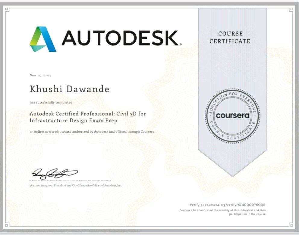 Khushi Dawande on LinkedIn: #coursera #autodesk #infrastructure | 10 ... Khushi Dawande on LinkedIn: #coursera #autodesk #infrastructure | 10 ...