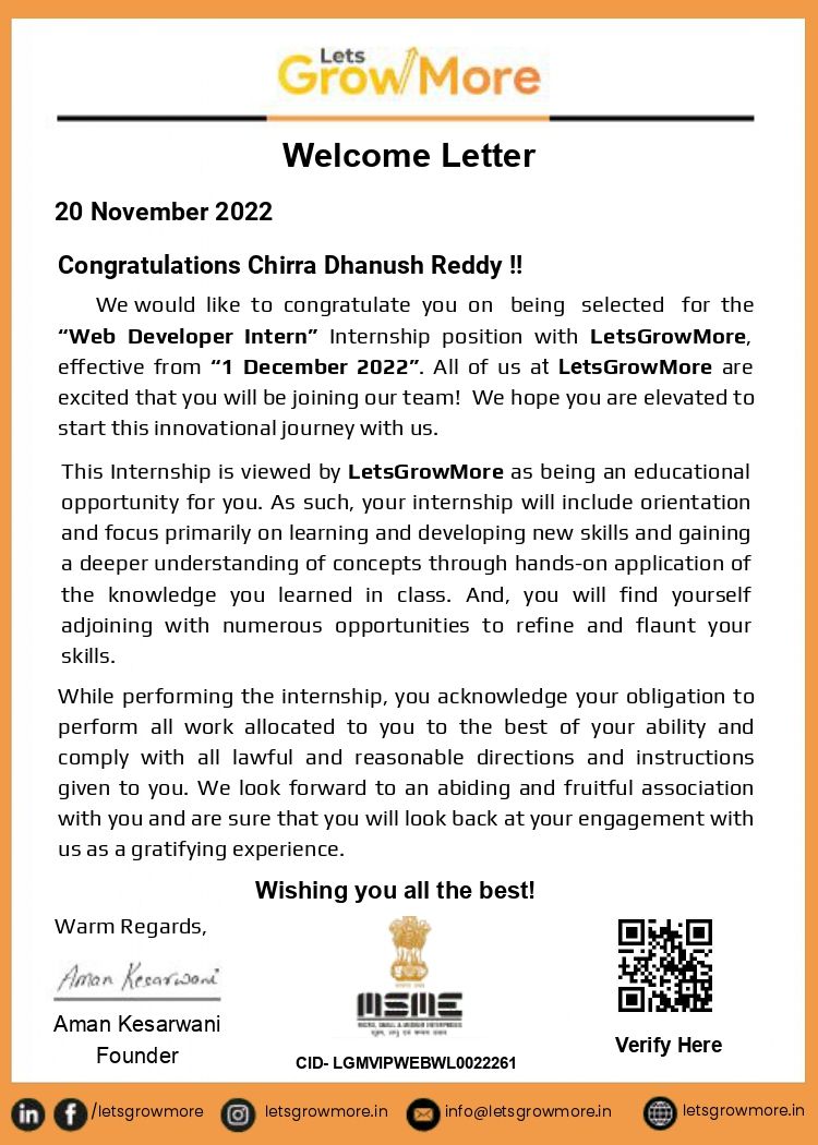 Dhanush Reddy on LinkedIn: #connections #internship #letsgrowmore # ... Dhanush Reddy on LinkedIn: #connections #internship #letsgrowmore # ...
