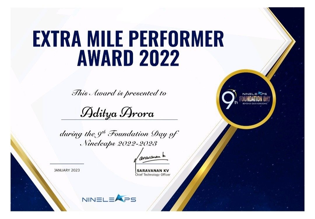 Aditya Arora on LinkedIn: #award #nineleaps Aditya Arora on LinkedIn: #award #nineleaps