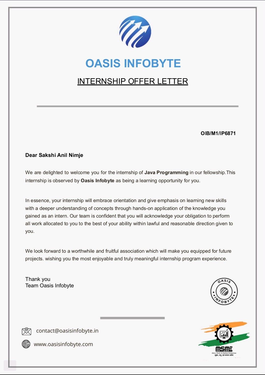 Sakshi Nimje on LinkedIn: #oasisinfobyte #javaprogramming Sakshi Nimje on LinkedIn: #oasisinfobyte #javaprogramming
