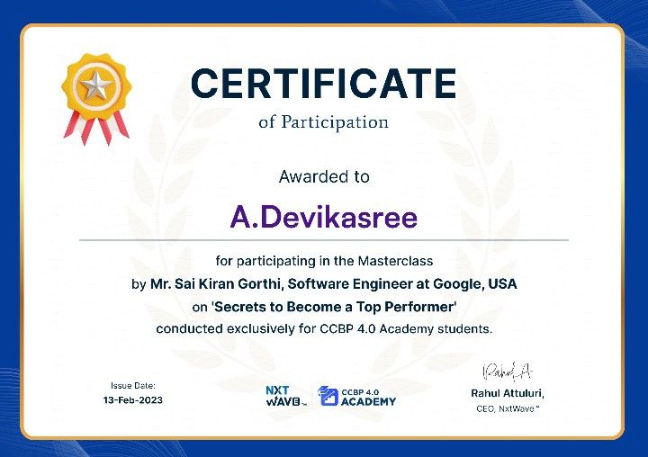 Devika Sree on LinkedIn: #nxtwave #ccbpacademy #masterclass Devika Sree on LinkedIn: #nxtwave #ccbpacademy #masterclass