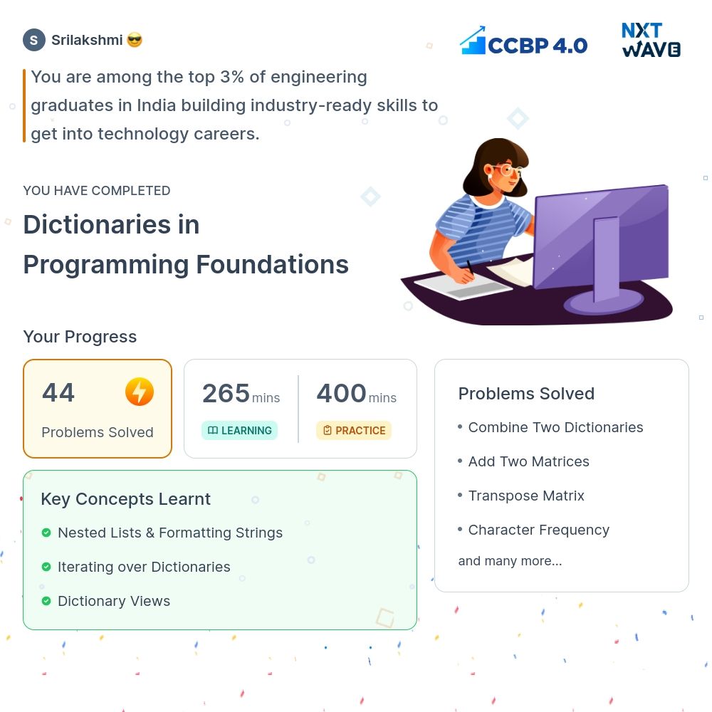 Srilakshmi Lagadapati on LinkedIn: #python #ccbp #ccbpian #nxtwave # ... Srilakshmi Lagadapati on LinkedIn: #python #ccbp #ccbpian #nxtwave # ...