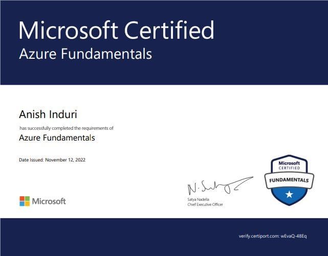 Anish Induri on LinkedIn: #microsoftcertified Anish Induri on LinkedIn: #microsoftcertified