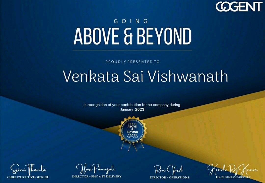 Venkatasai Vishwanath on LinkedIn: #cogentteam #thankyou | 13 comments Venkatasai Vishwanath on LinkedIn: #cogentteam #thankyou | 13 comments