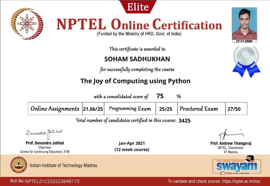 Soham Sadhukhan on LinkedIn: #nptel #python Soham Sadhukhan on LinkedIn: #nptel #python