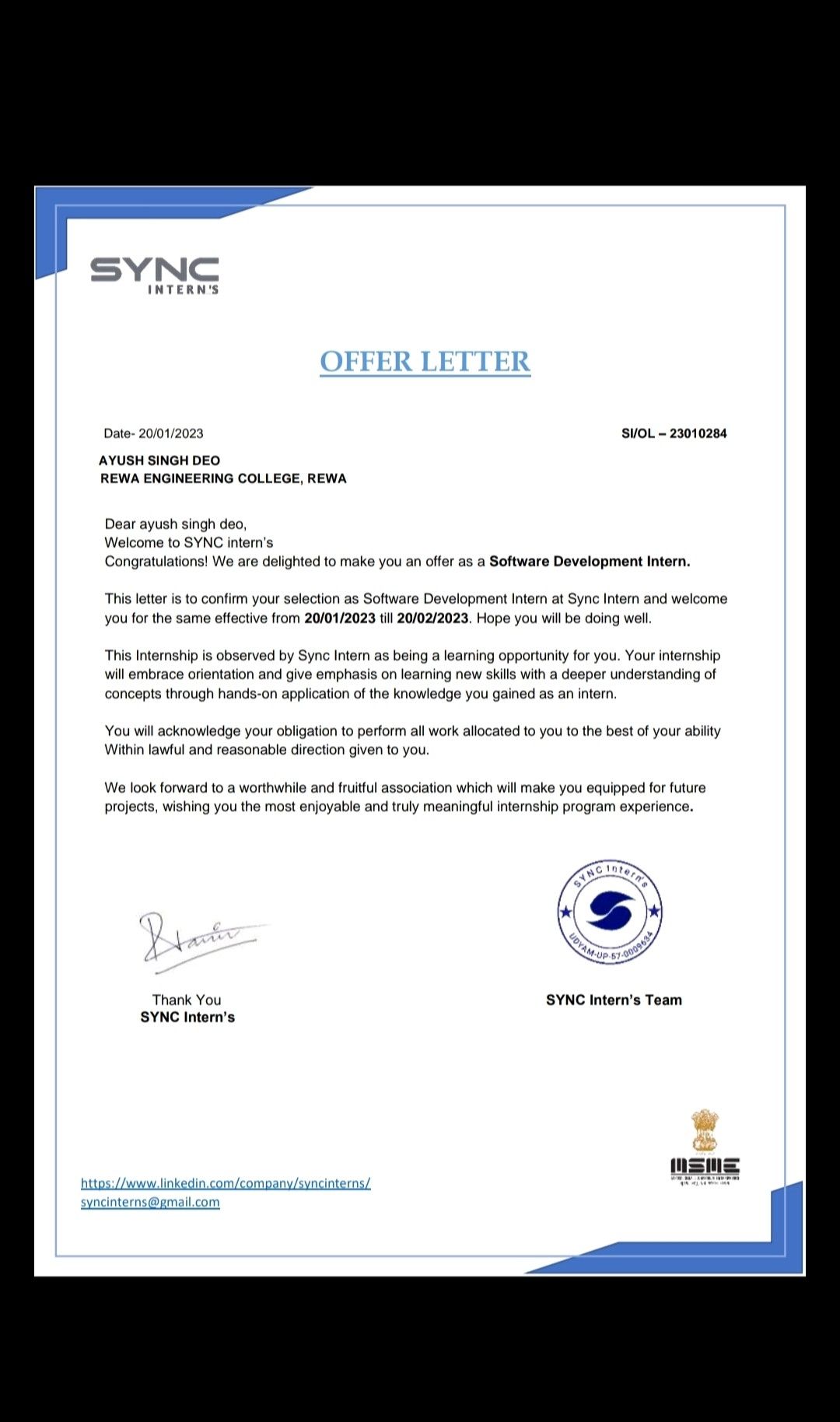 Ayush Kumar on LinkedIn: #connections #internship #syncinterns # ... Ayush Kumar on LinkedIn: #connections #internship #syncinterns # ...