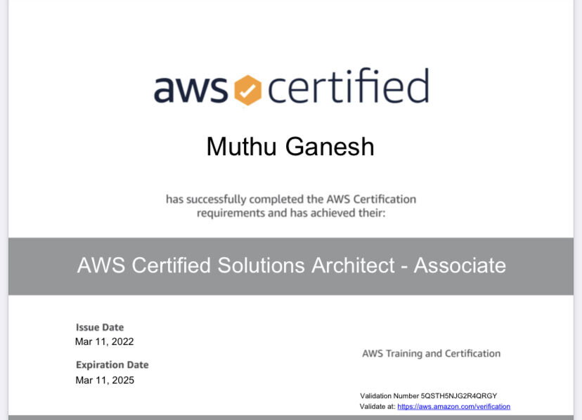 Muthu Ganesh V on LinkedIn: Successfully completed AWS Certified ... Muthu Ganesh V on LinkedIn: Successfully completed AWS Certified ...
