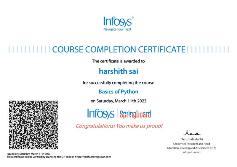 THADURU HARSHITH SAI on LinkedIn: #python #infosysspringboard THADURU HARSHITH SAI on LinkedIn: #python #infosysspringboard