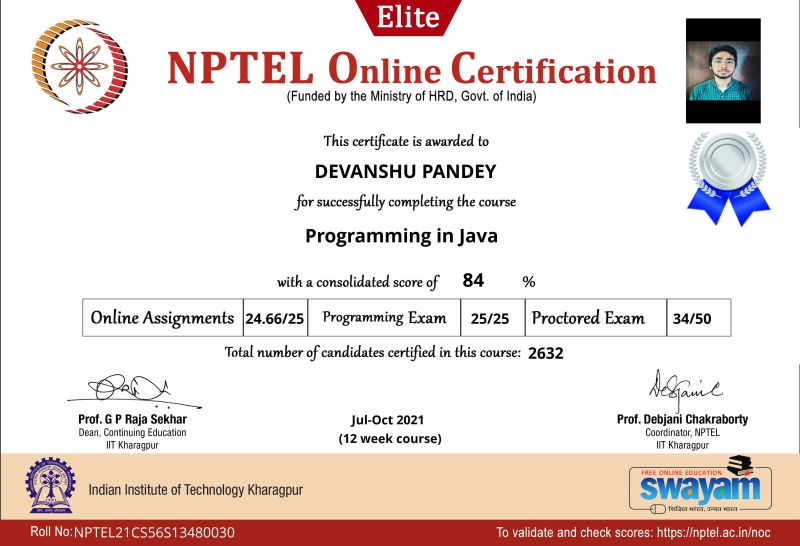 DEVANSHU PANDEY on LinkedIn: #nptel #nptel #certification #programming ... DEVANSHU PANDEY on LinkedIn: #nptel #nptel #certification #programming ...