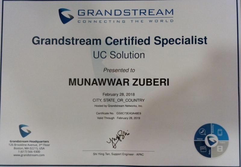 Munawwar Zuberi on LinkedIn: Grandstream Certificate | 10 comments Munawwar Zuberi on LinkedIn: Grandstream Certificate | 10 comments