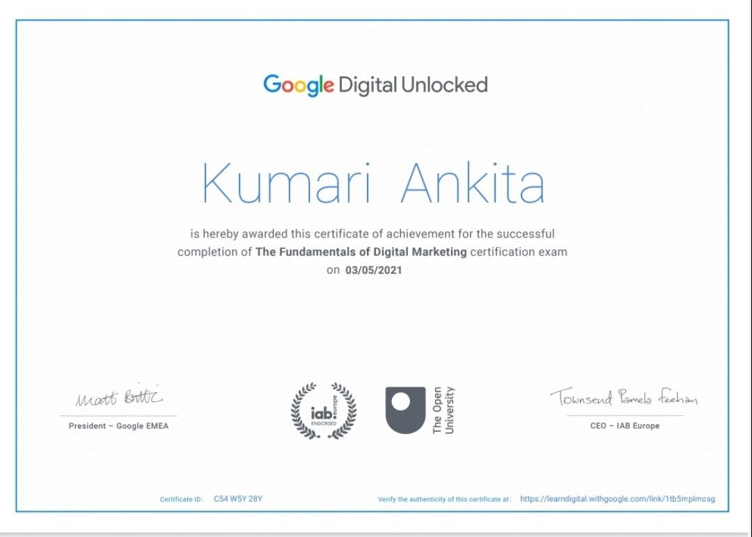 Ankita Raj on LinkedIn: finally I achieve the fundamentals of digital ... Ankita Raj on LinkedIn: finally I achieve the fundamentals of digital ...