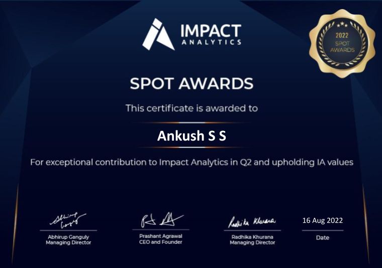 Ankush SS on LinkedIn: Thanks for the recognition Impact Analytics Ankush SS on LinkedIn: Thanks for the recognition Impact Analytics