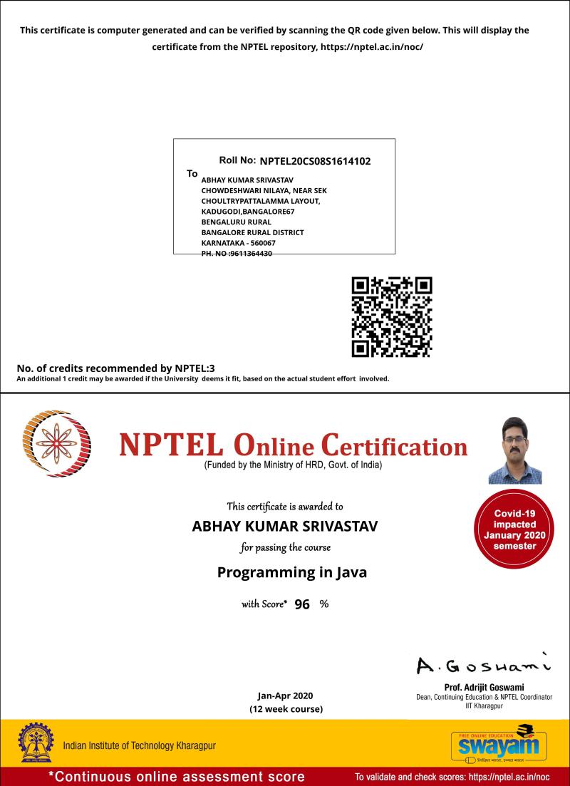 Abhay Srivastav on LinkedIn: I got a certificate for Programming in ... Abhay Srivastav on LinkedIn: I got a certificate for Programming in ...