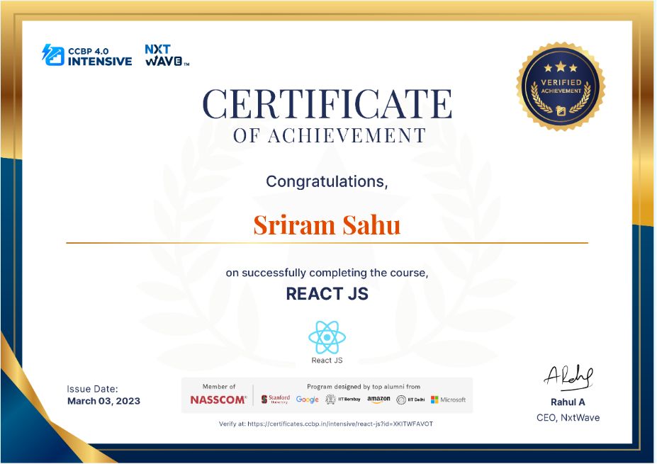 Sriram Sahu on LinkedIn: completed react Js 😍 Sriram Sahu on LinkedIn: completed react Js 😍