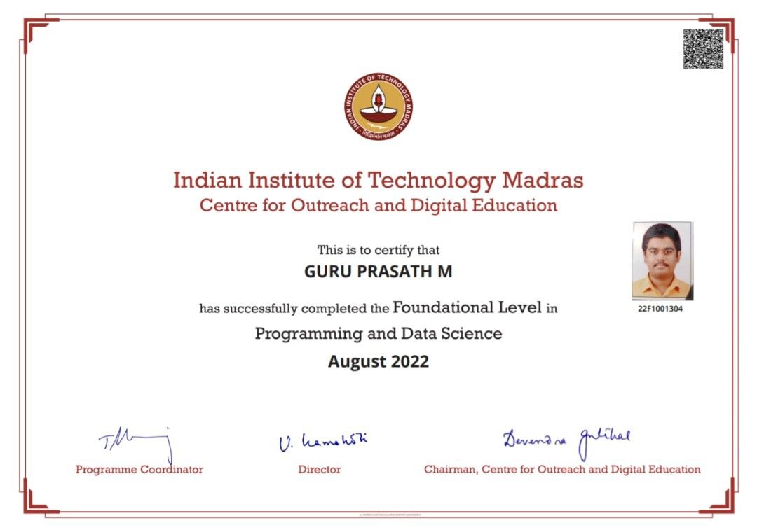 GURU PRASATH M on LinkedIn: #iitm #datascience #programming GURU PRASATH M on LinkedIn: #iitm #datascience #programming