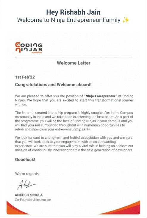 Rishabh Jain on LinkedIn: #internship #coding #codingninjas Rishabh Jain on LinkedIn: #internship #coding #codingninjas