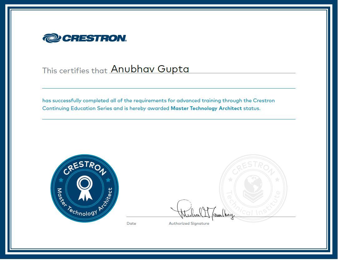 Anubhav Gupta, CTS on LinkedIn: #crestron | 11 comments Anubhav Gupta, CTS on LinkedIn: #crestron | 11 comments